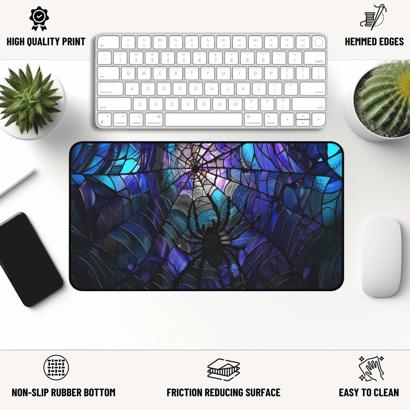 Gothic Spider Desk Mat, Faux Stained Glass Spider Web Mousepad, Gaming ...