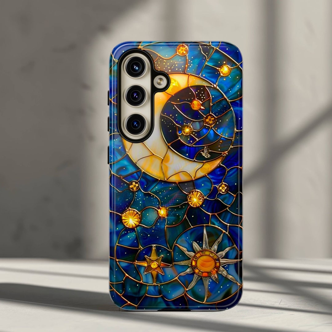 Stained Glass Moon Sun Phone Case for Samsung Galaxy S25, S24, S23, S22 ...