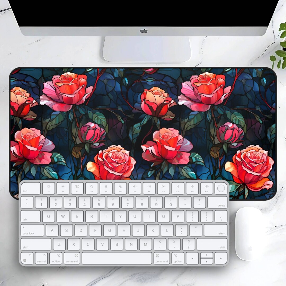 Rose Garden Desk Mat, Large Floral Mousepad, Gaming Playmat XL, Faux ...