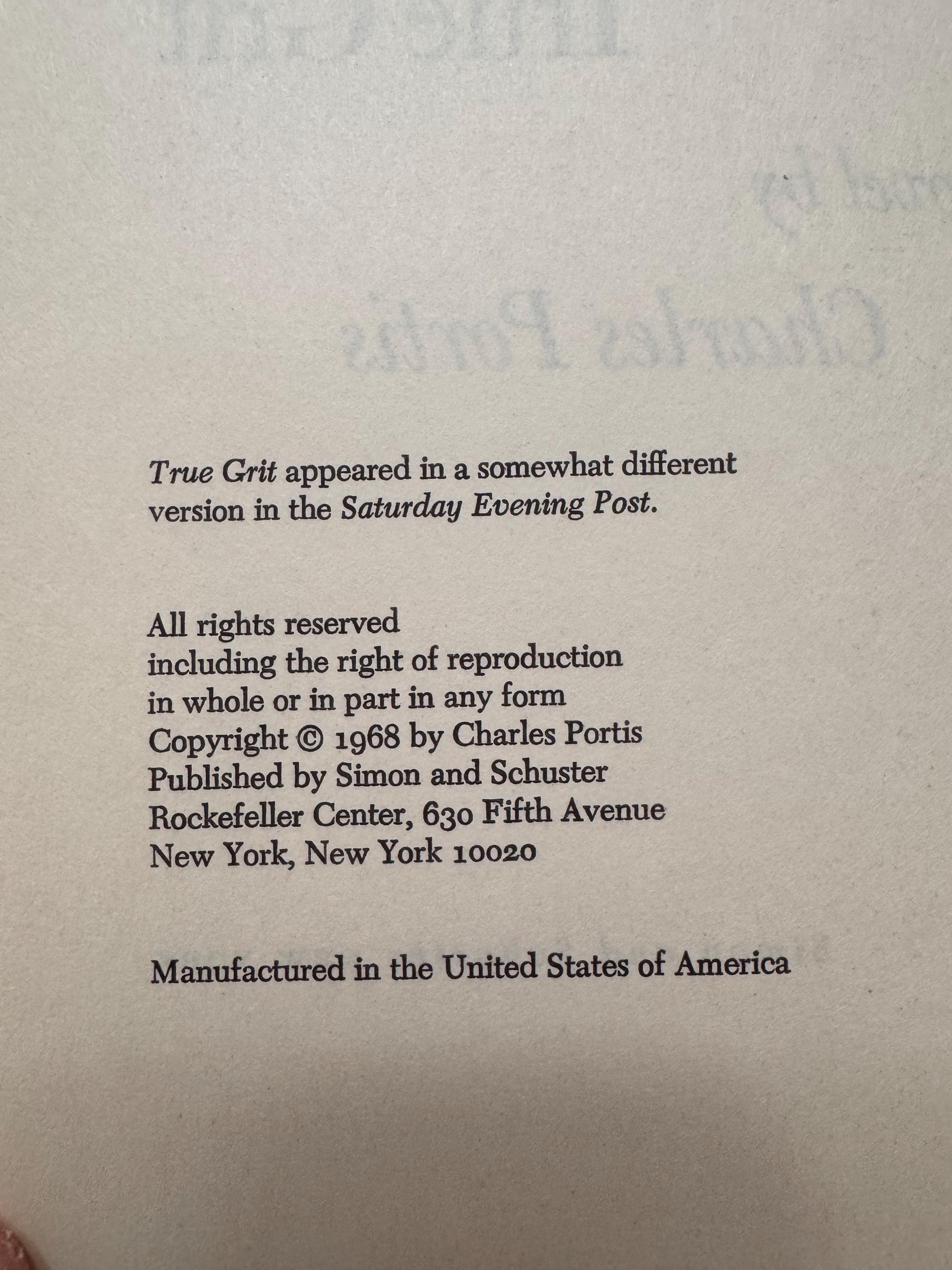 Vintage Book Club Edition TRUE GRIT Charles Portis 1968 Hard Cover VG ...