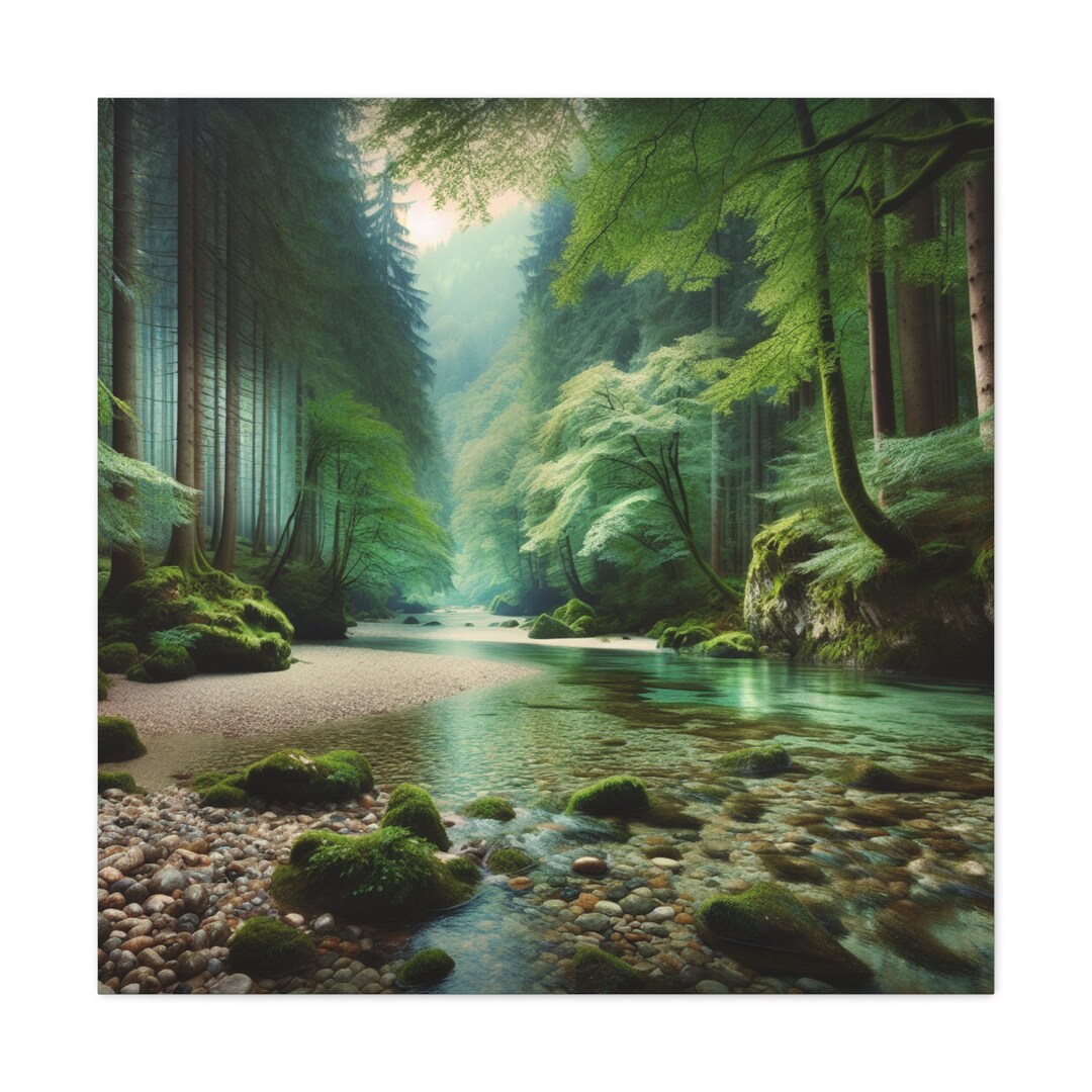 Verdant Forest Brook at Dawn Canvas - Etsy