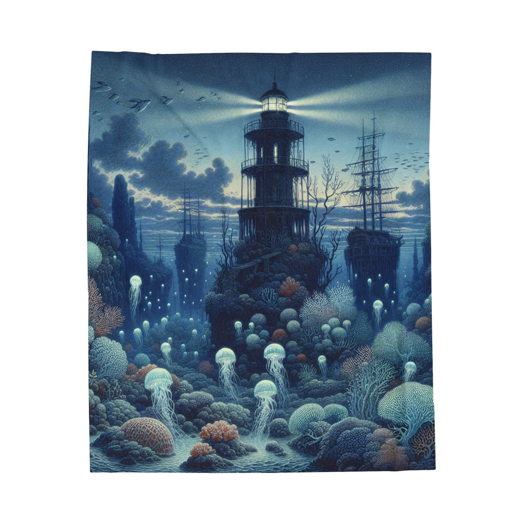 Lighthouse Amongst Bioluminescent Seas- Plush Blanket - Etsy