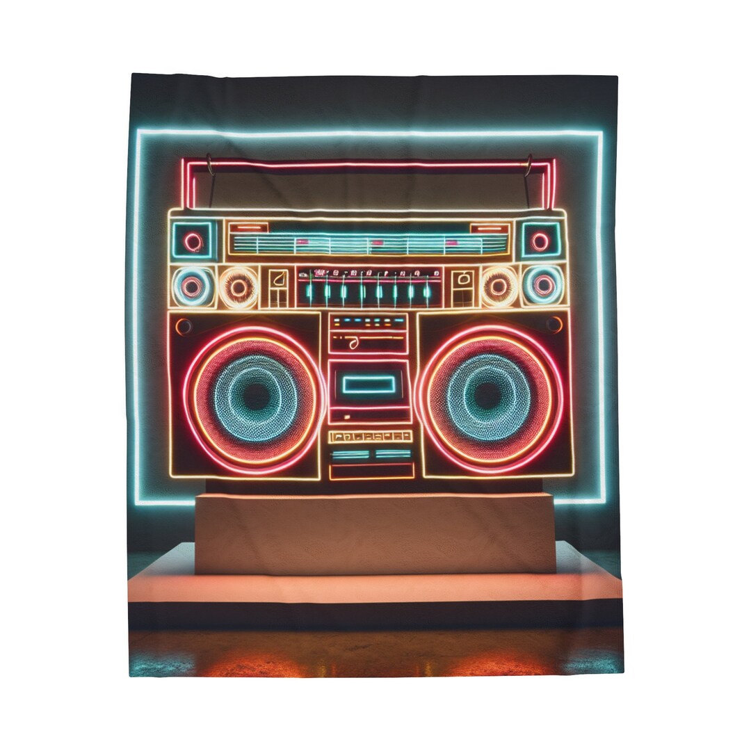 Retro Neon Boombox Display- Plush Blanket - Etsy