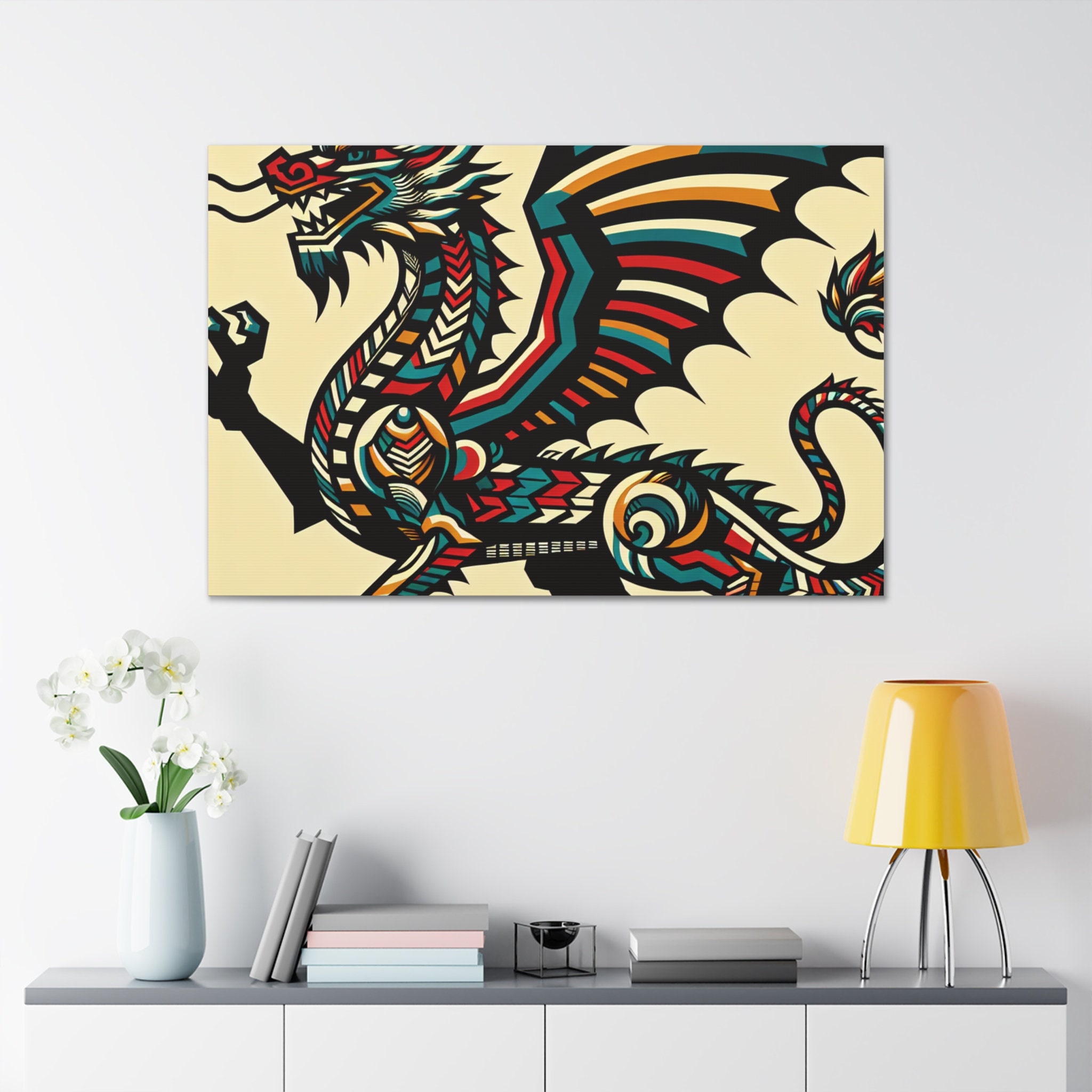 Mythical Creature in Geometric Patterns Canvas - Etsy