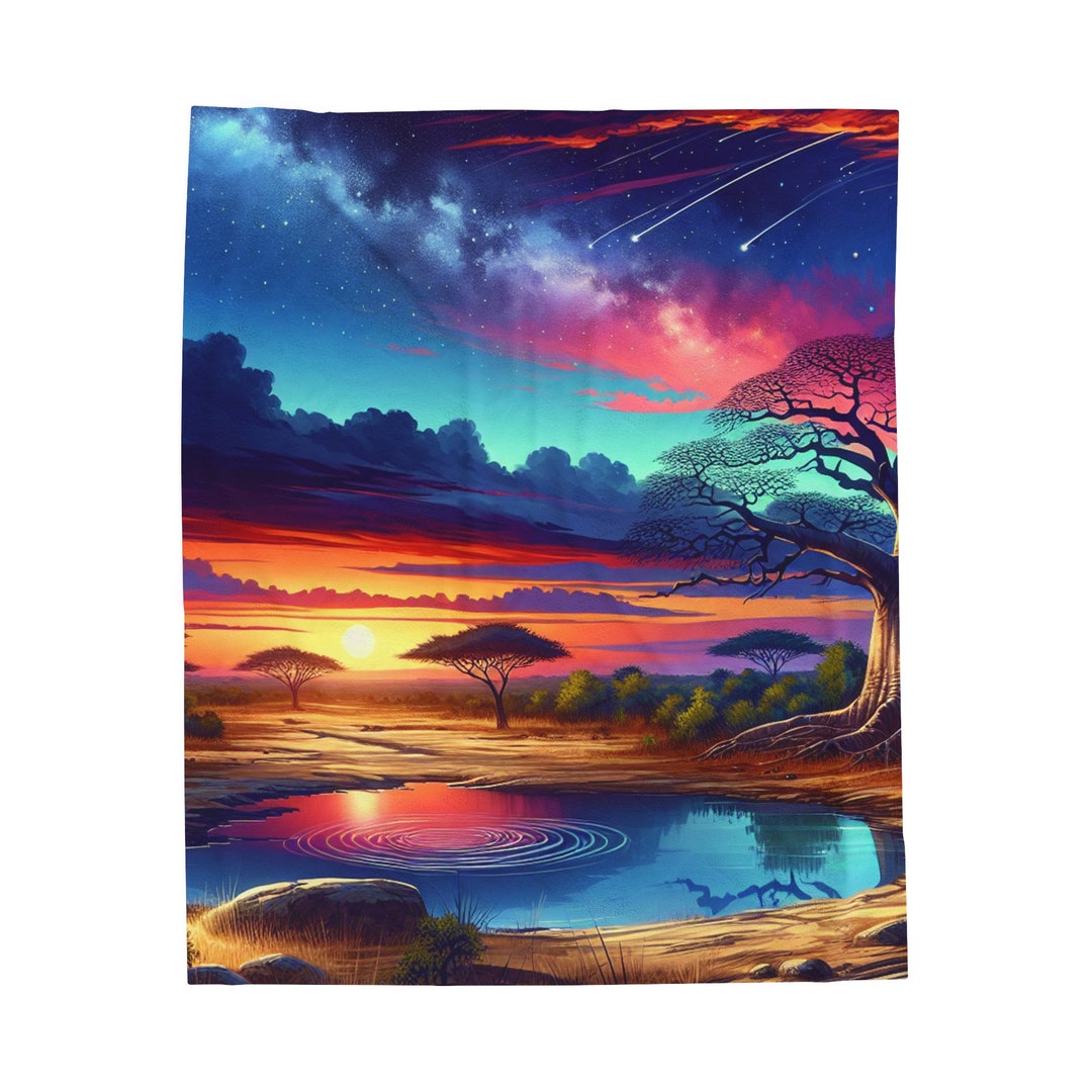Starry Skies and African Savanna Sunrise - Plush Blanket - Etsy