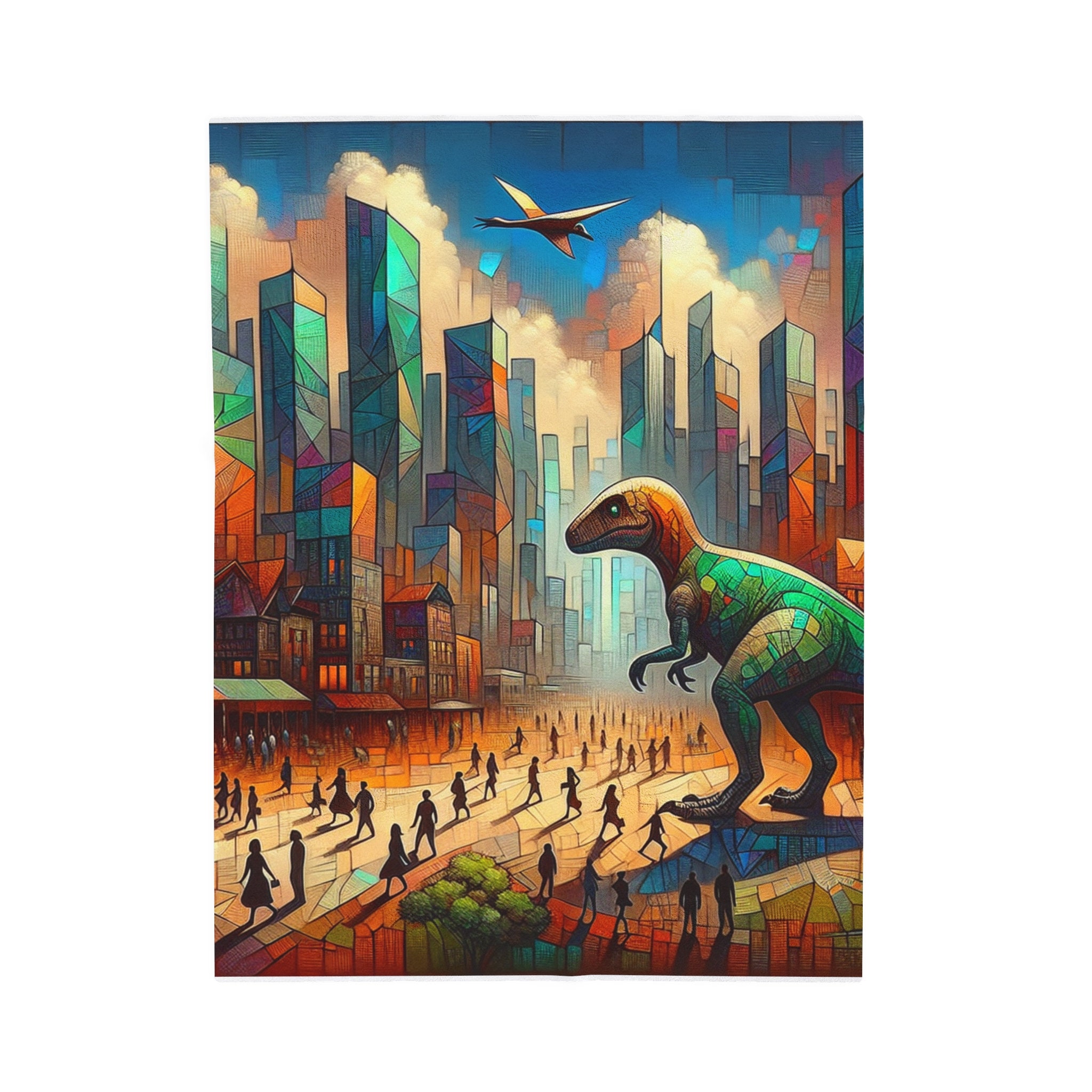 Urban Cityscape With Dinosaur and Pterodactyl- Plush Blanket - Etsy