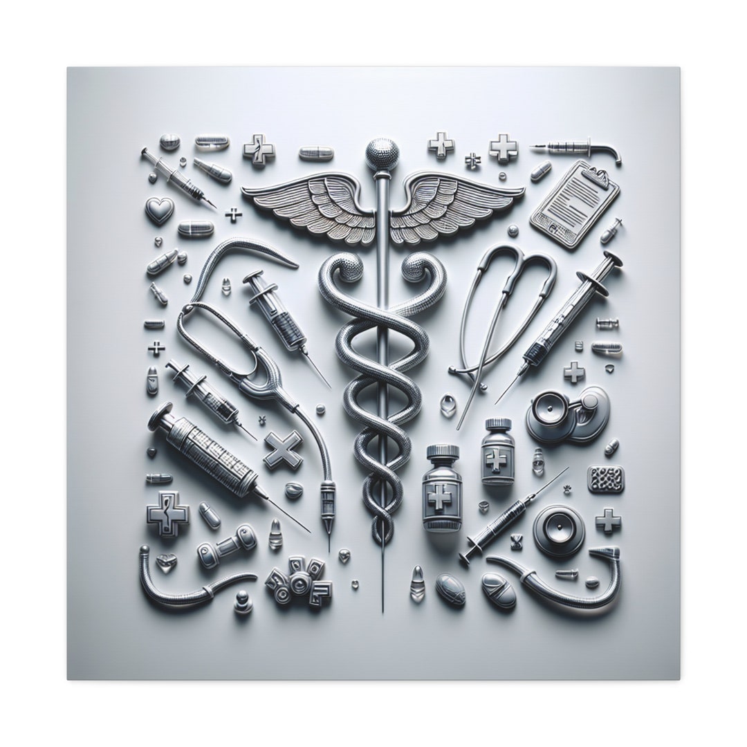 RN LPN Medical Assistant Nurse's Healing Caduceus in Monochrome Canvas ...
