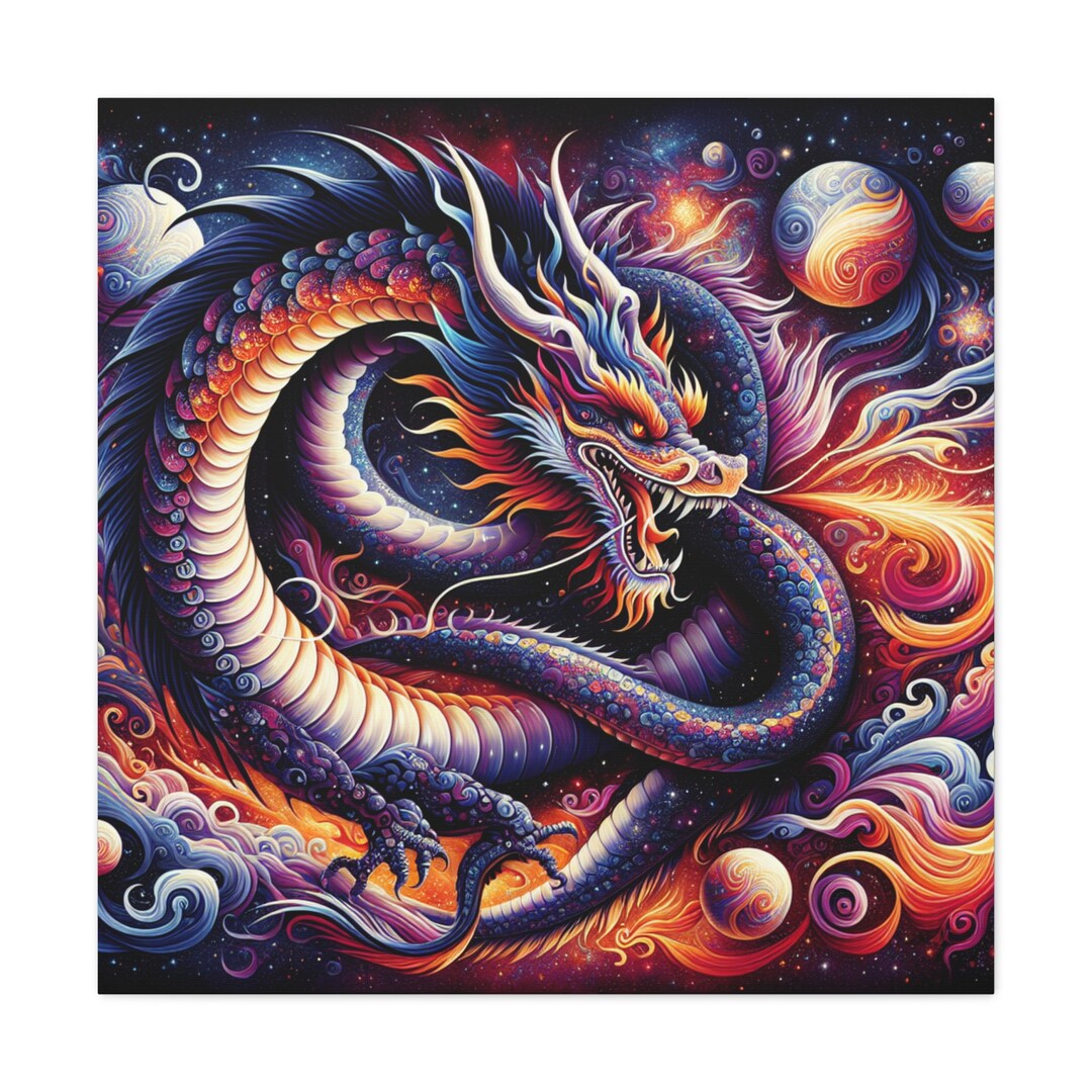 Mythical Fire Dragon in Starry Realm Canvas - Etsy
