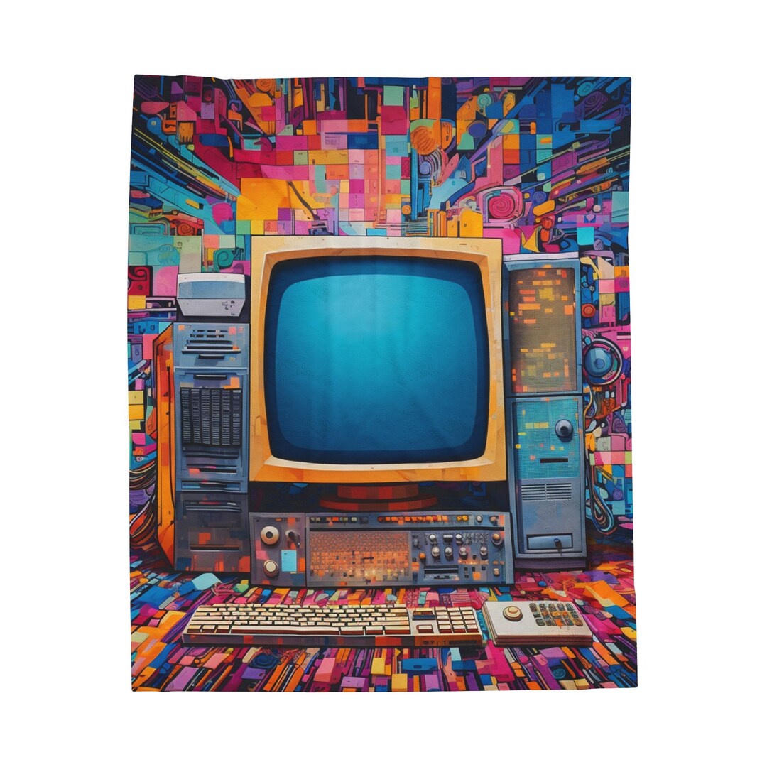 Technicolor Retro Tech Haven- Plush Blanket - Etsy