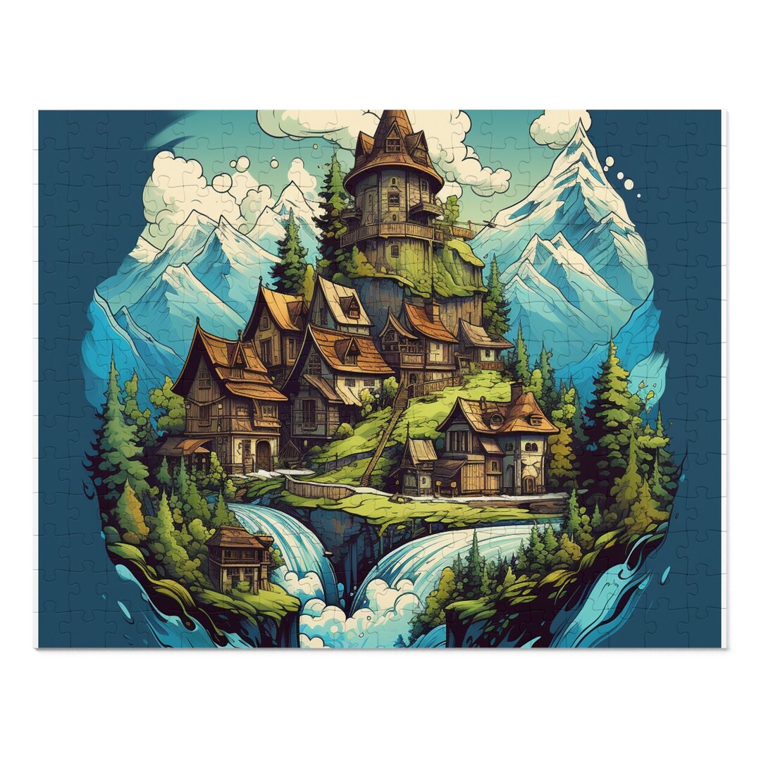 Enchanted Mountain Village Fantasy Puzzle - Etsy