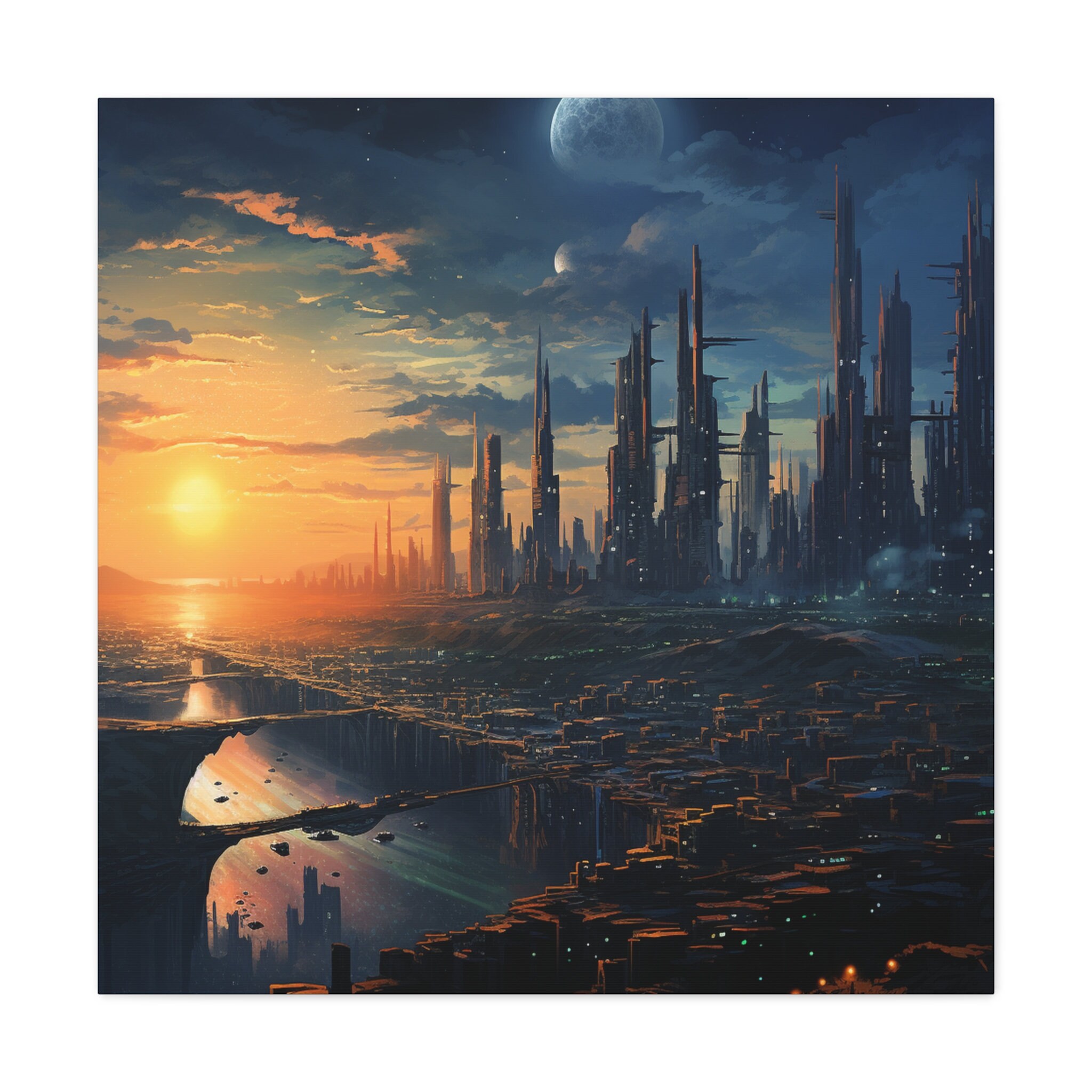 Sunset Horizons Over Future Metropolis Canvas - Etsy