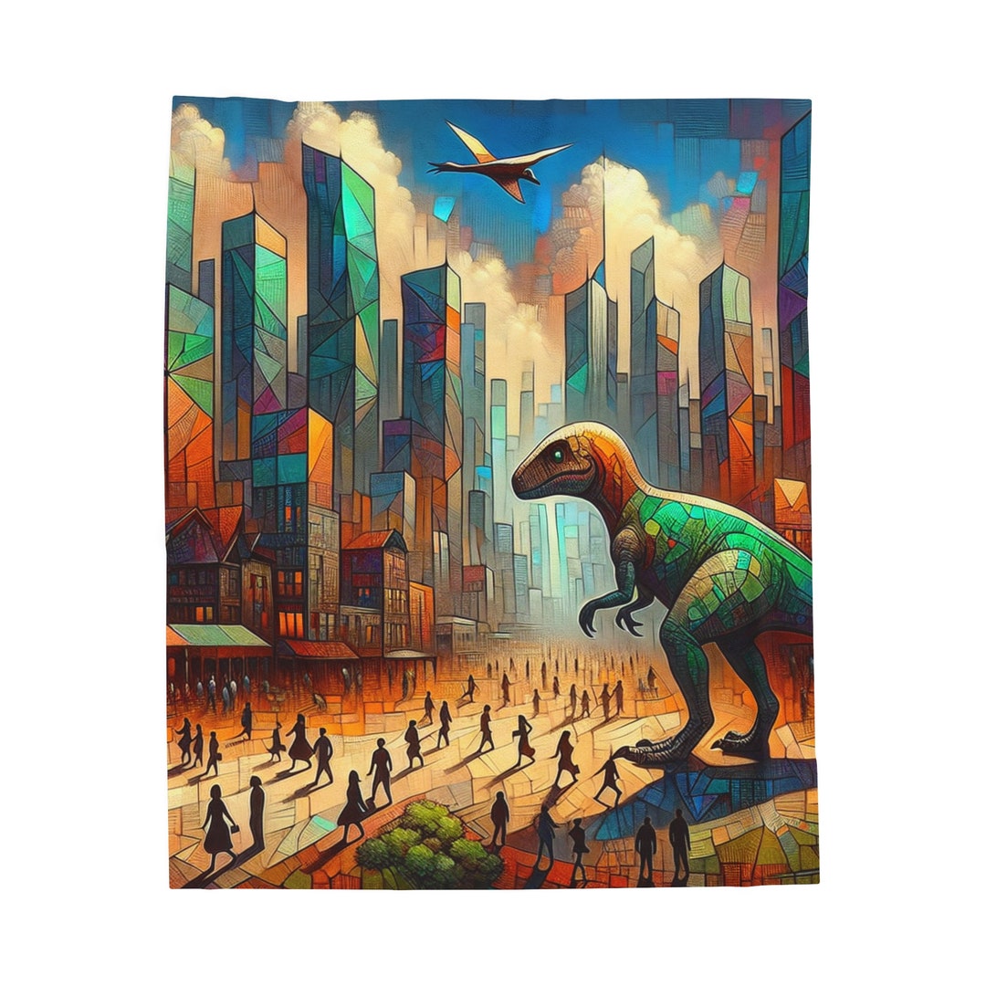 Urban Cityscape With Dinosaur and Pterodactyl- Plush Blanket - Etsy