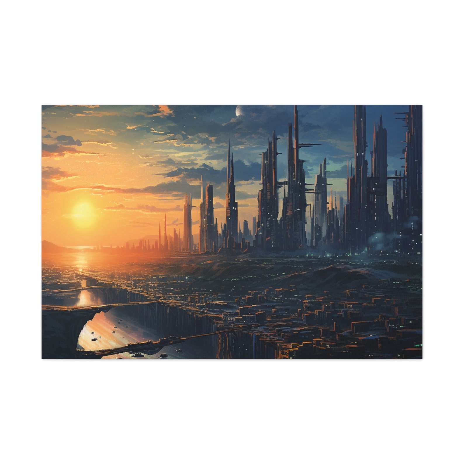 Sunset Horizons Over Future Metropolis Canvas - Etsy