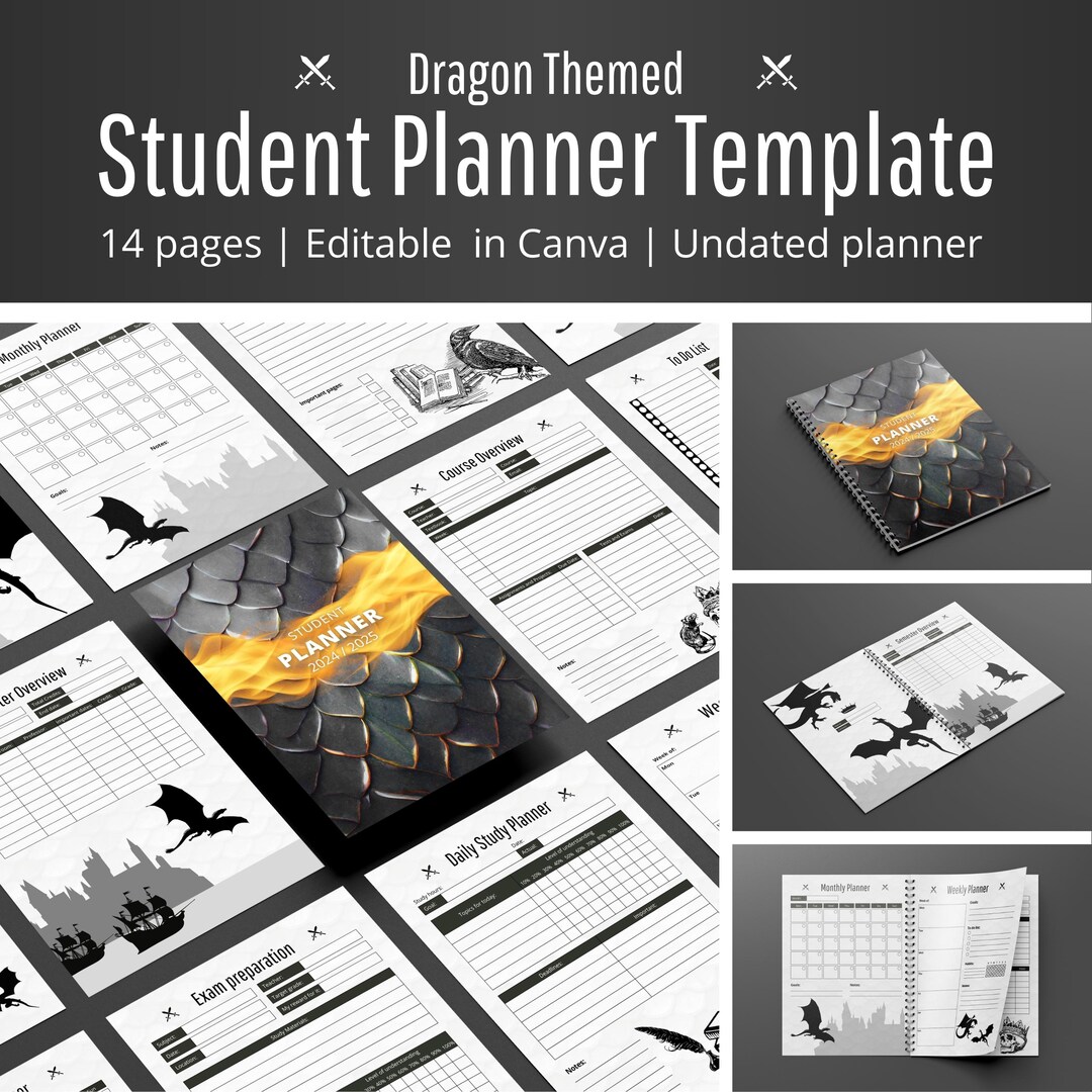 Student Planner Template Dragon Themed Bestiakreativ - Etsy