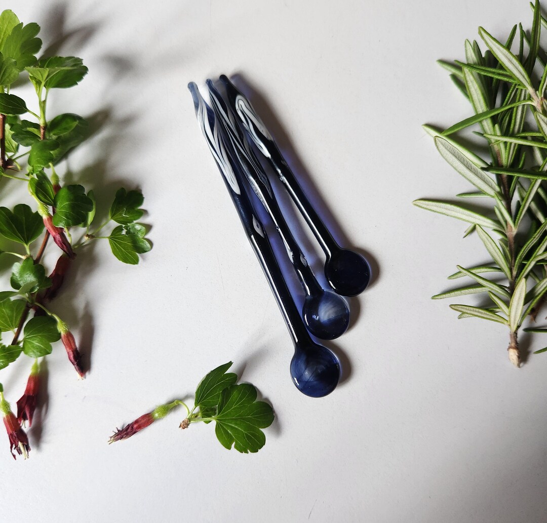 Handmade Glass Sculpted Mixing Spoon Set of 3- Home Decor- Tea- Drinks ...