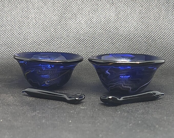Salt Dish Set of Two- Cobalt Blue Glass Salt Cellars With Miniature ...