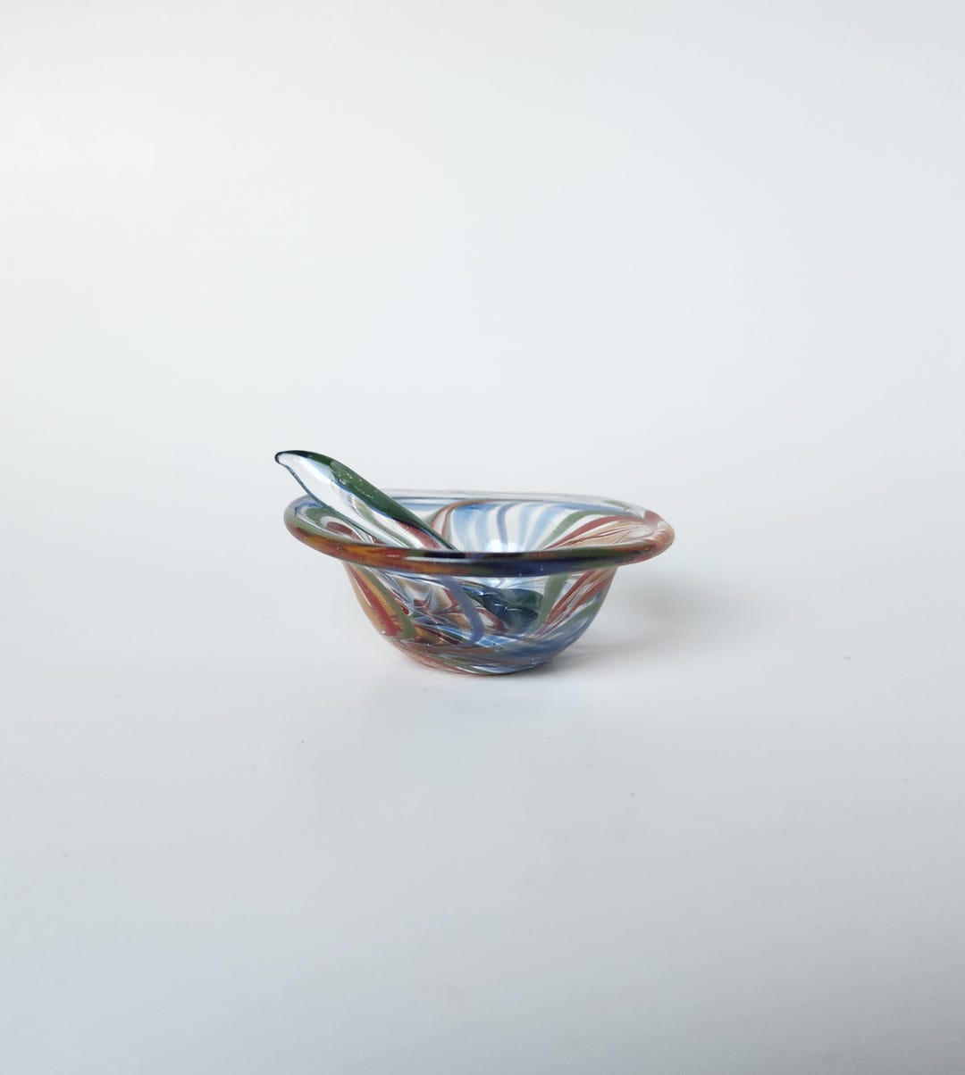 Glass Salt Dish and Spoon- Miniature Open Salt Cellar-glass Art- Home ...