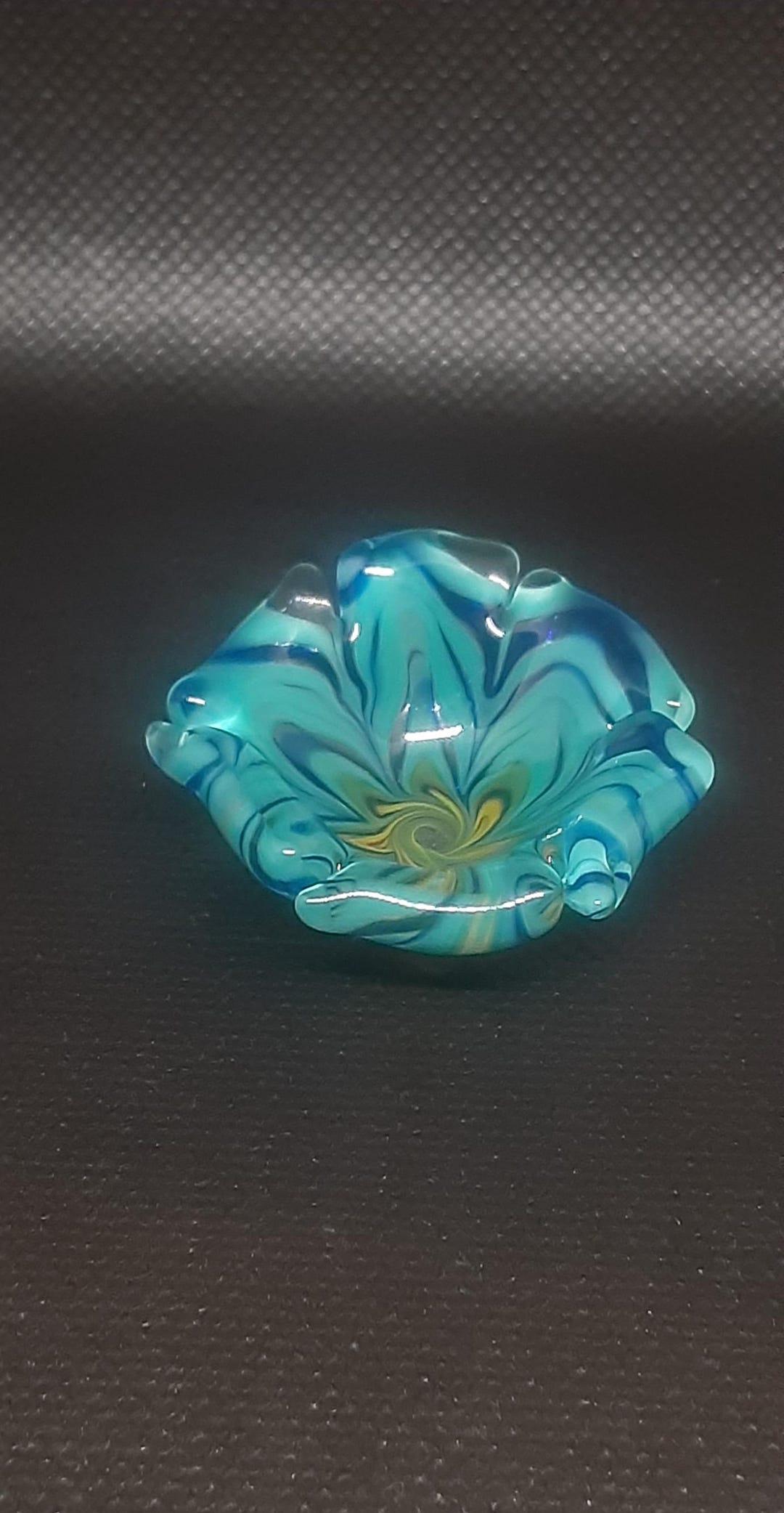 Glass Salt Dish Sculpture- Borosilicate- Turquoise Flower Dish, Yellow ...