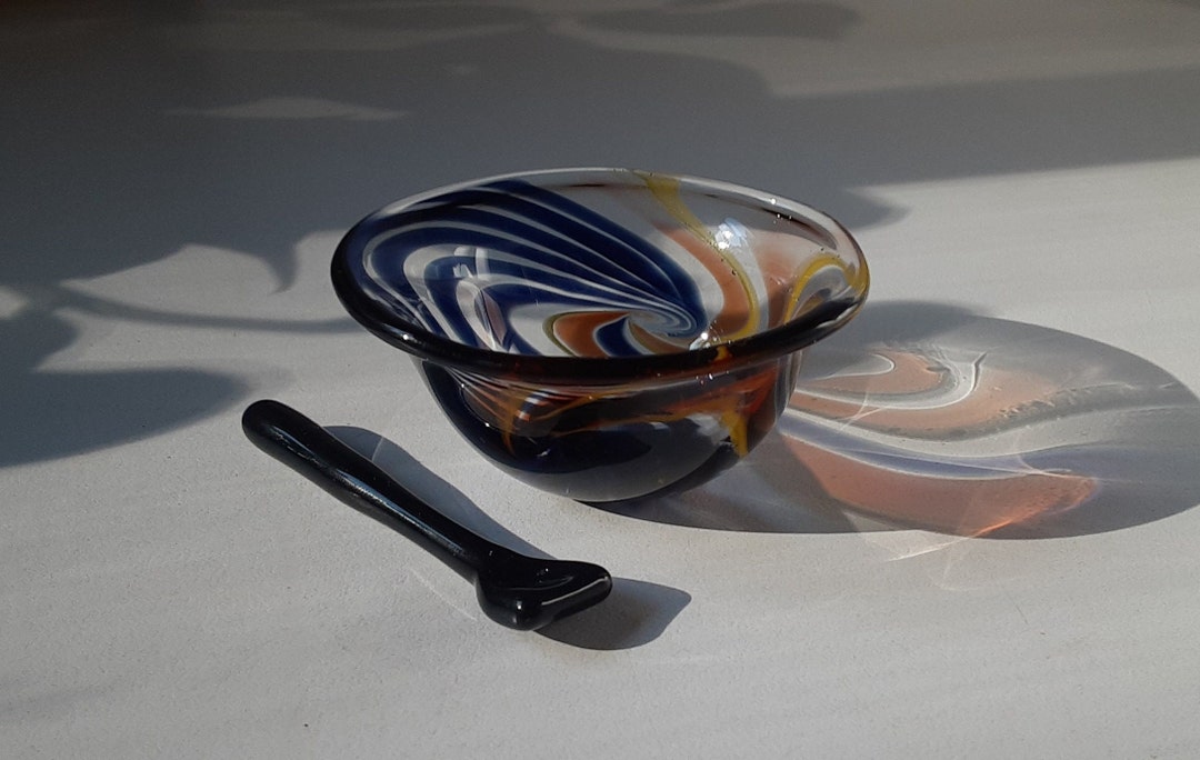 Salt Dish and Spoon Set- Handblown Glass Open Salt- Art Glass Home ...