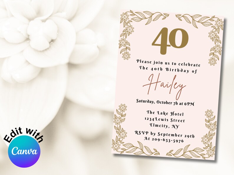40th Birthday, Birthday Invitation, 40th Birthday Invite, Invitation ...