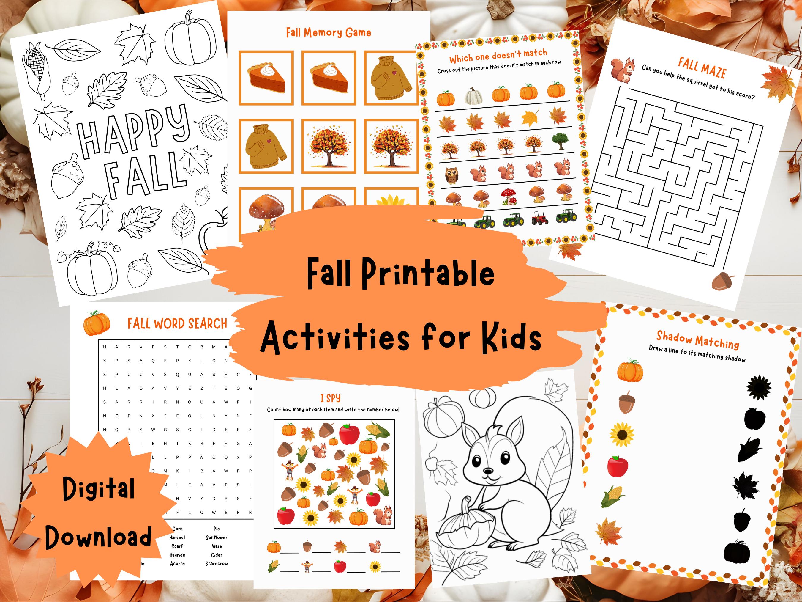 Fall Printable Activities for Kids,autumn Activities,fall-themed ...