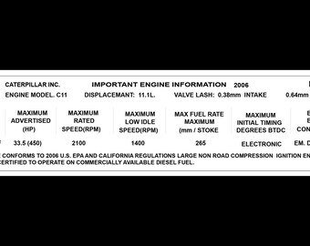 CAT C-15 6NZ 14.6L Diesel Engine Valve Cover Sticker Decal 1999 CUSTOM ...