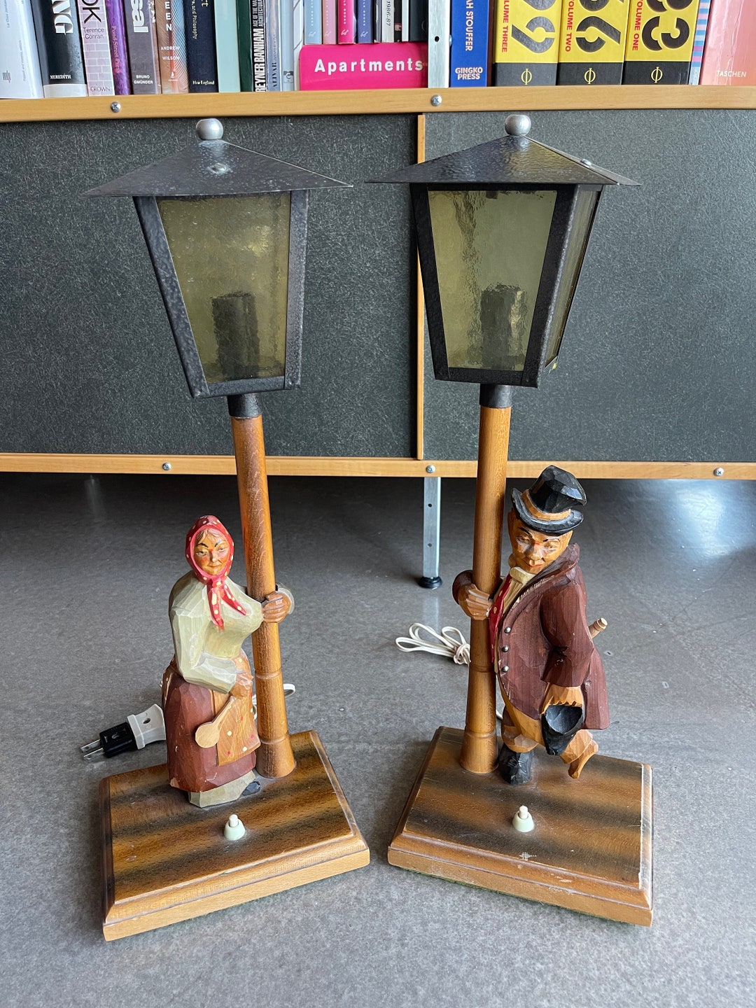 Vintage Karl Griesbaum German Black Forest Carved Drunk Hobo Lamp Set ...