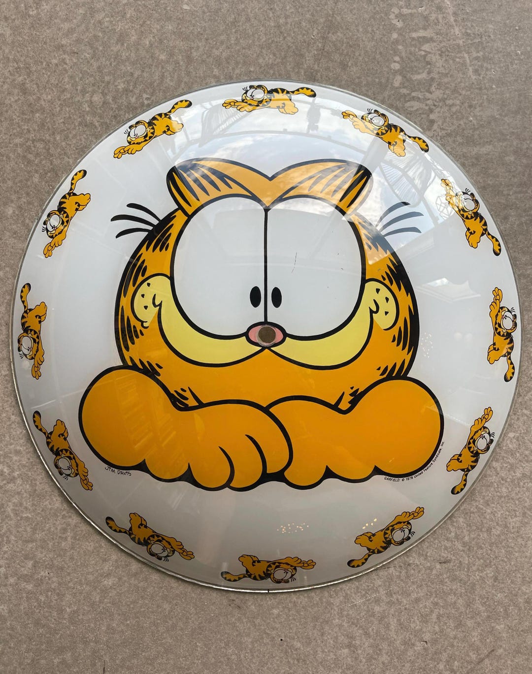 70s Garfield Jim Davis Glass Dome Light Shade Cover Sculptural Sconce ...