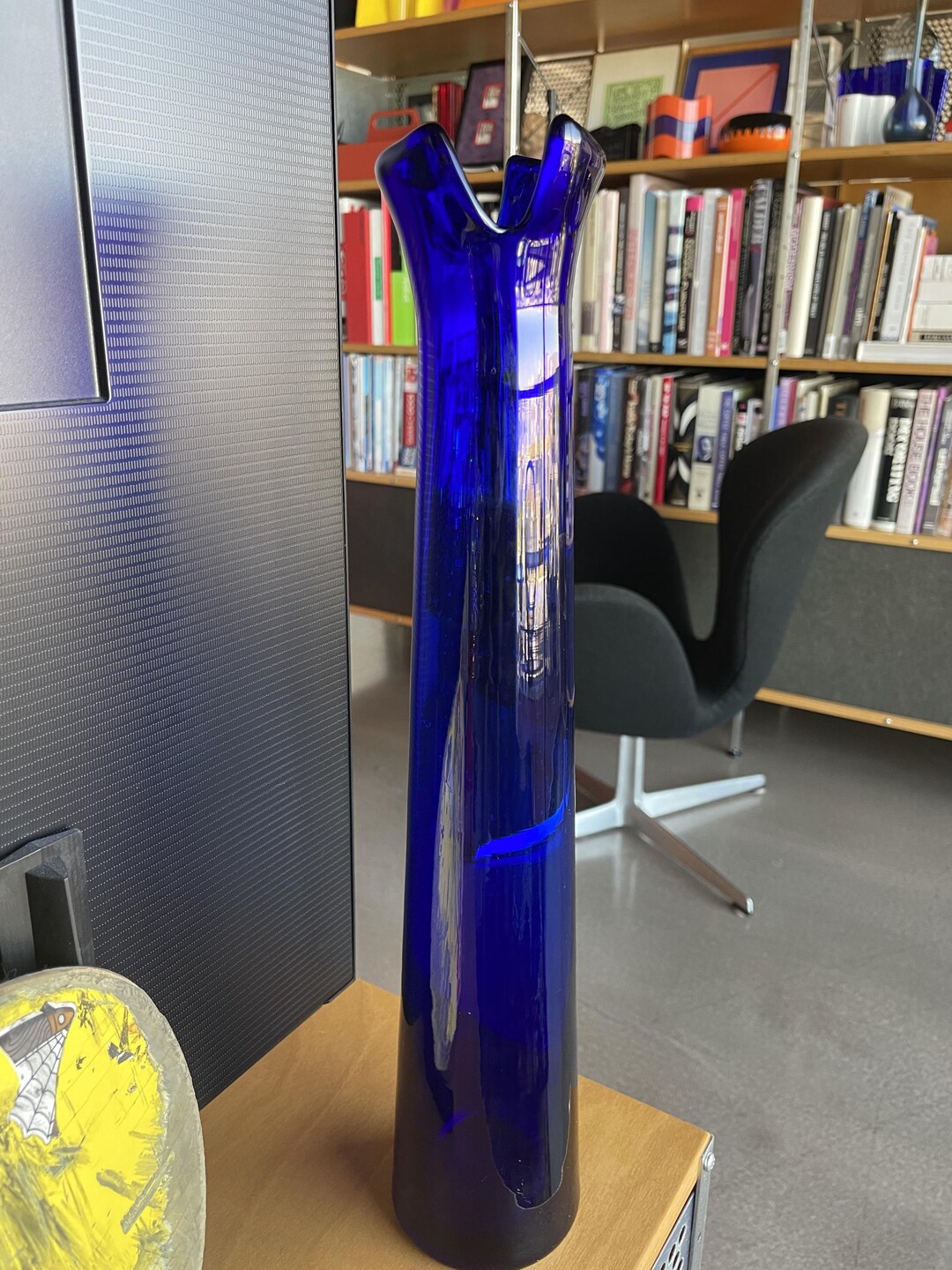 Eastern Block Cobalt Tall Studio Glass Vase Organic Cut Design Mouth - Etsy