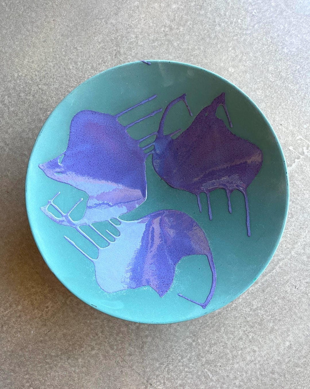 80s Haeger Rare Memphis Design Teal Purple Drip Ceramic Sculpture Bowl ...