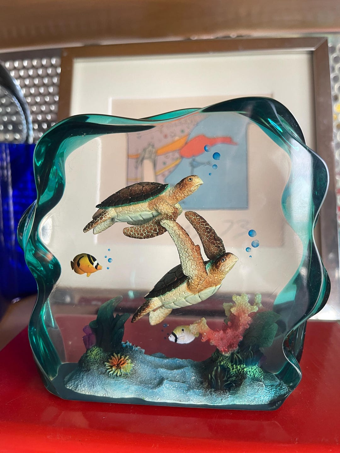 Early Robert Wyland Resin Sea Turtle Flight Acrylic Sculpture Limited ...