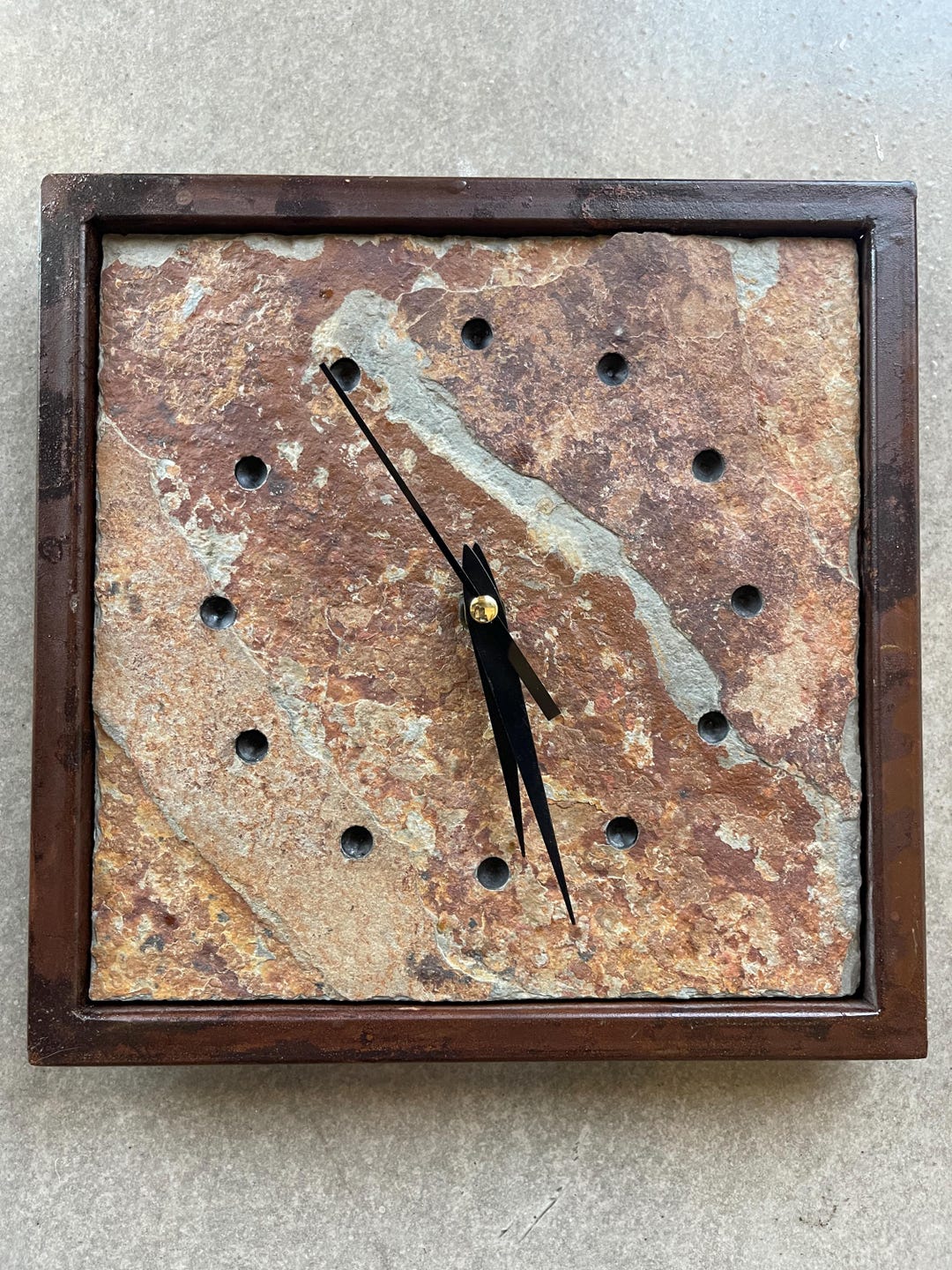 Postmodern Brutalist Iron and Slate Stone Wall Clock Minimalist Design ...