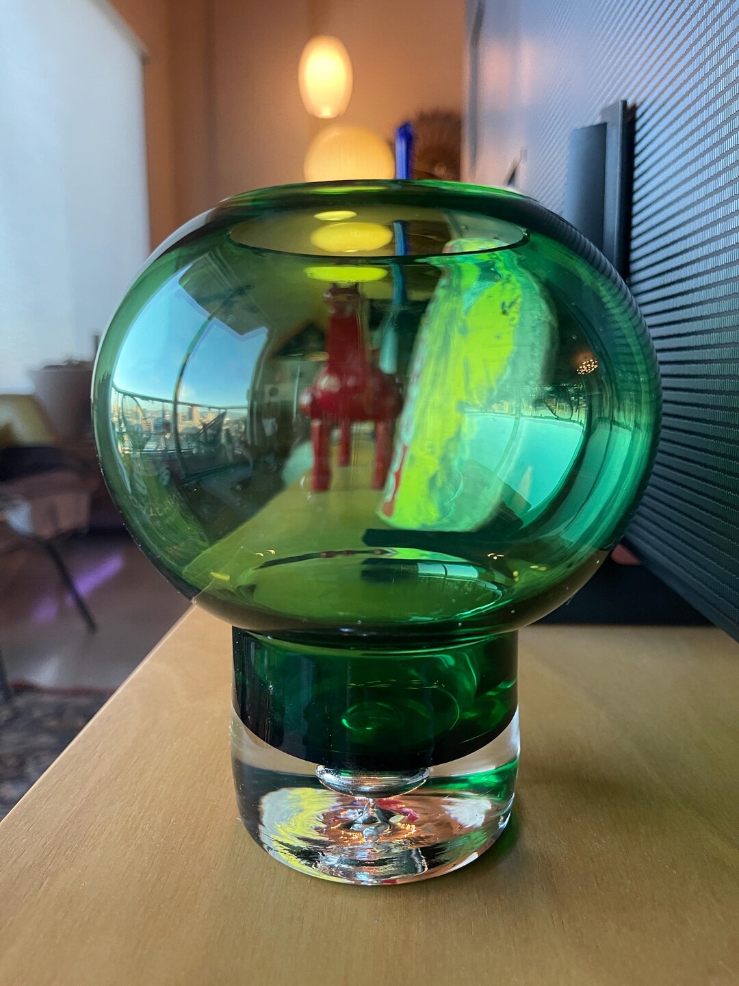 Vintage Green Glass Globe Pedestal Bud Weed Vase Space Age Pop Art ...