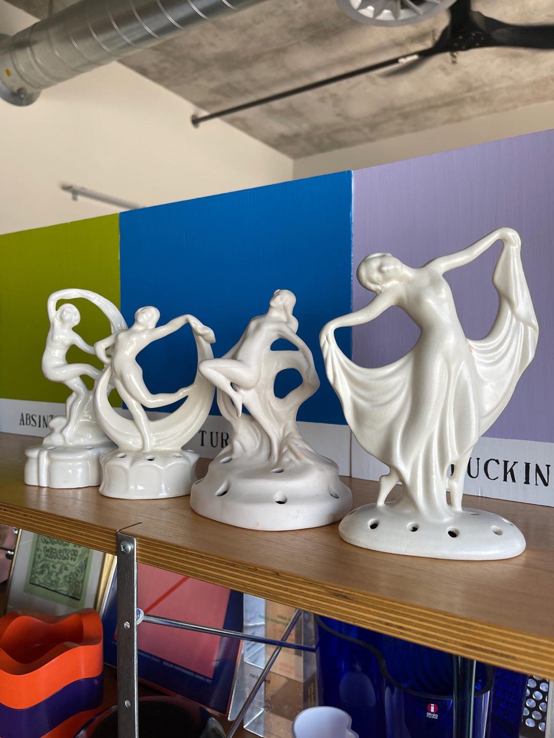 German Art Deco Dancing Woman Flower Frog Sculpture Streamline Vintage ...