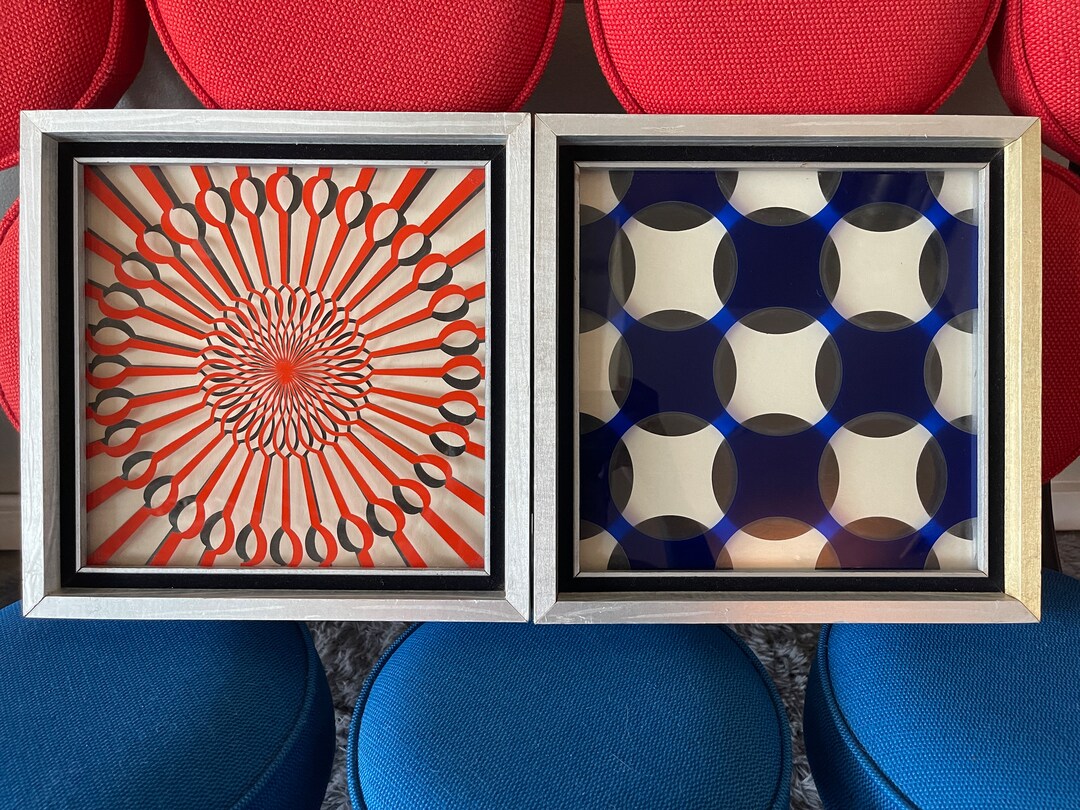 Vintage Kinetic Optical Op Art Set Framed Reverse Glass Geometric Vasarely Bayer - Etsy