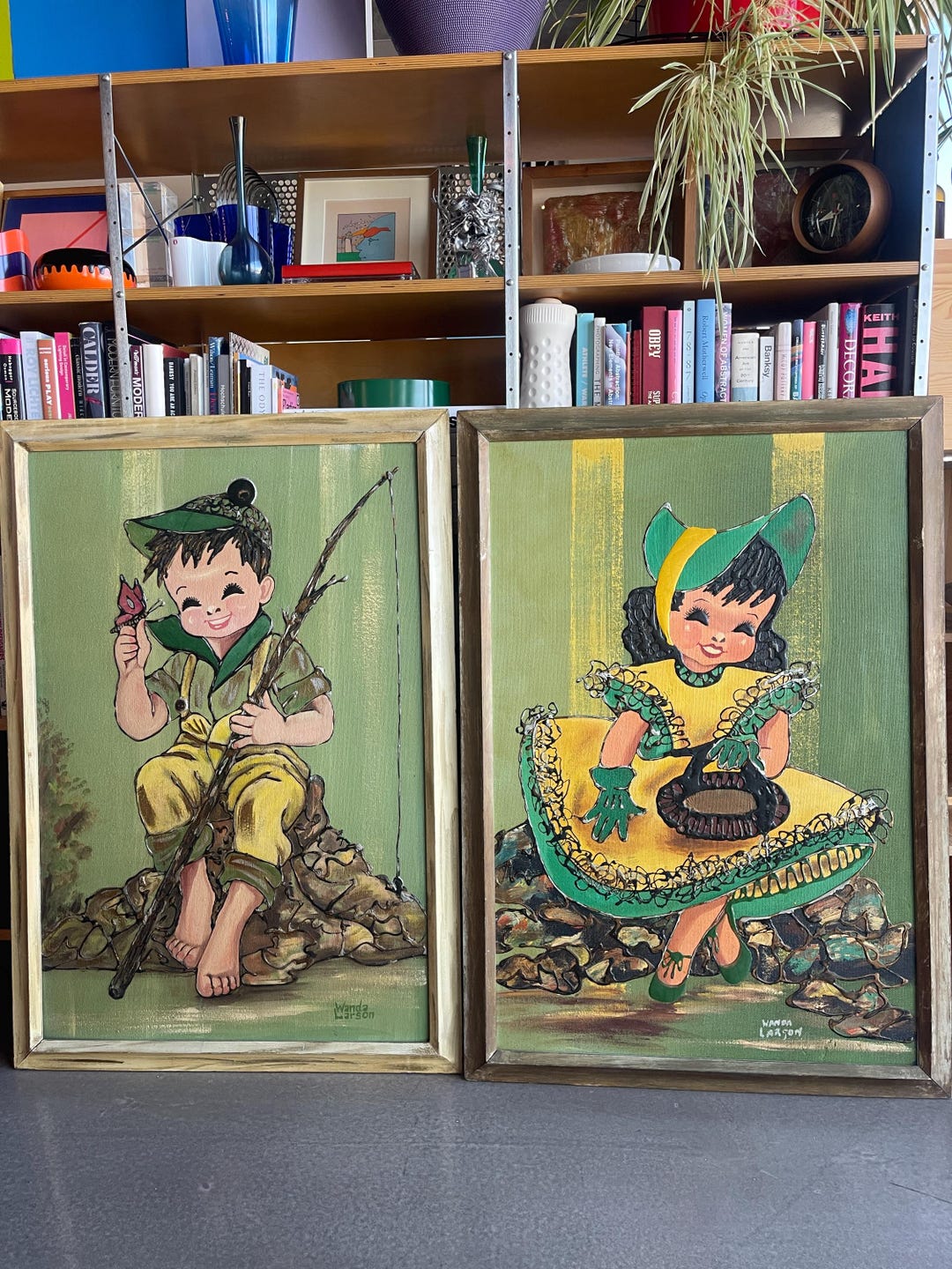 Vintage Wanda Larson Large Original Drip Oil Painting Diptych Margaret ...