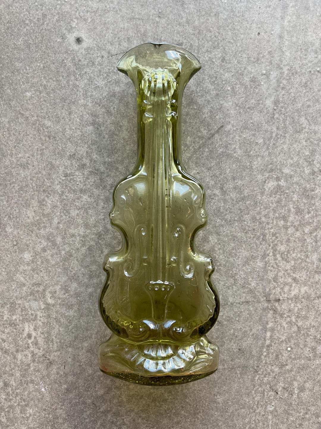 Vintage Imperial Glass Green Violin Cello Fiddle Embossed Glass Bud ...