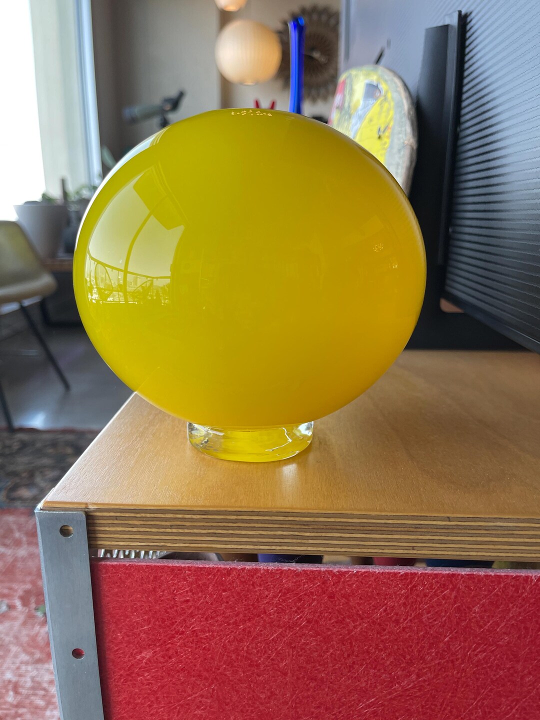 Vintage Yellow Glass Globe Pedestal Bud Weed Vase Space Age Pop Art ...