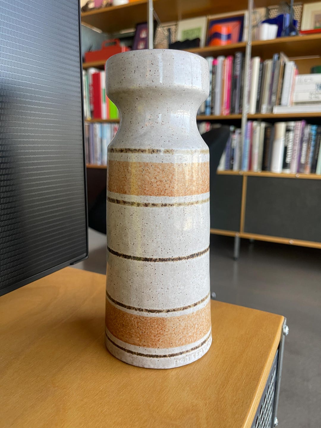 70s California Modern Pottery Craft Striped Stoneware Ceramic Vase ...