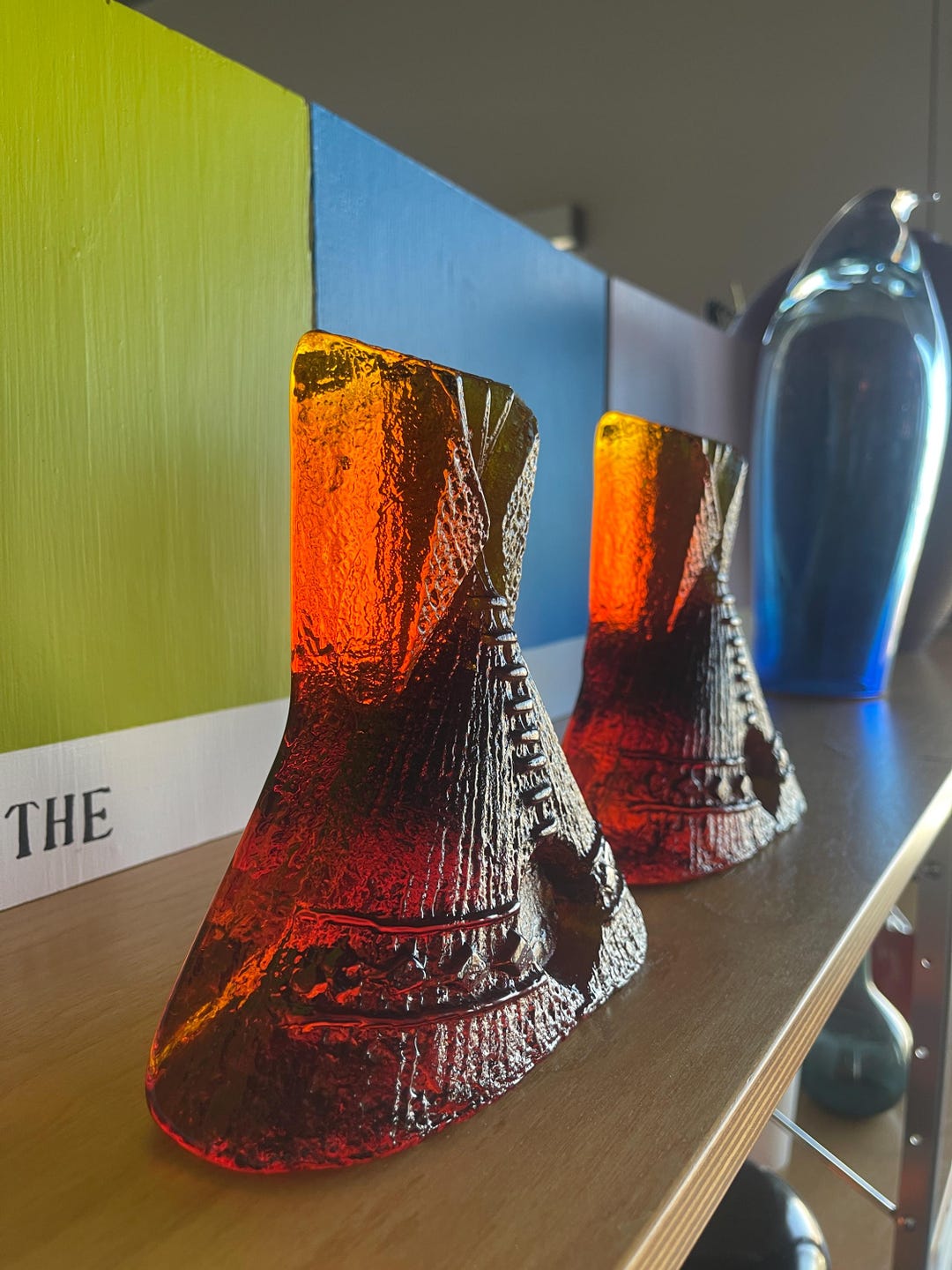 Blenko Don Shepherd Tepee Glass Bookend Sculptures - Etsy