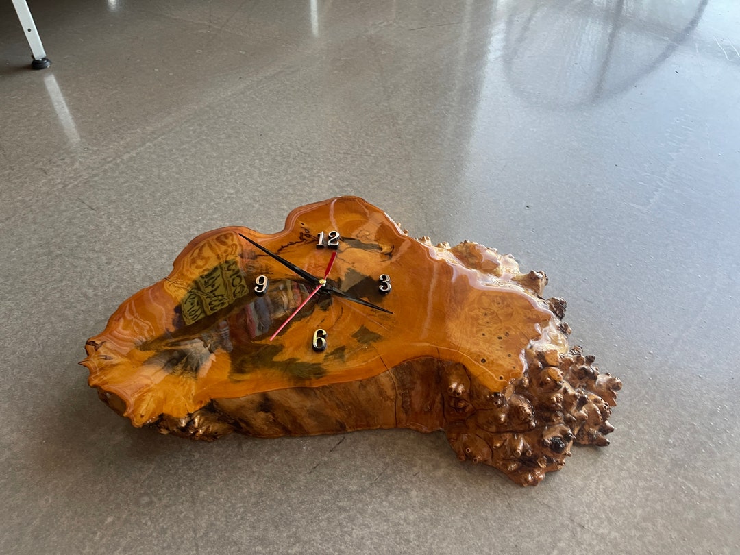 Vintage California Burl Wood Live Edge Slab Clock Holland Enterprises ...