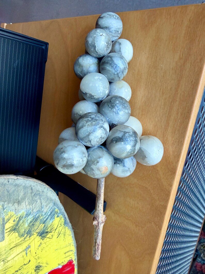 Vintage Italian Alabaster Stone Grape Cluster Sculpture Wood Stem Space ...