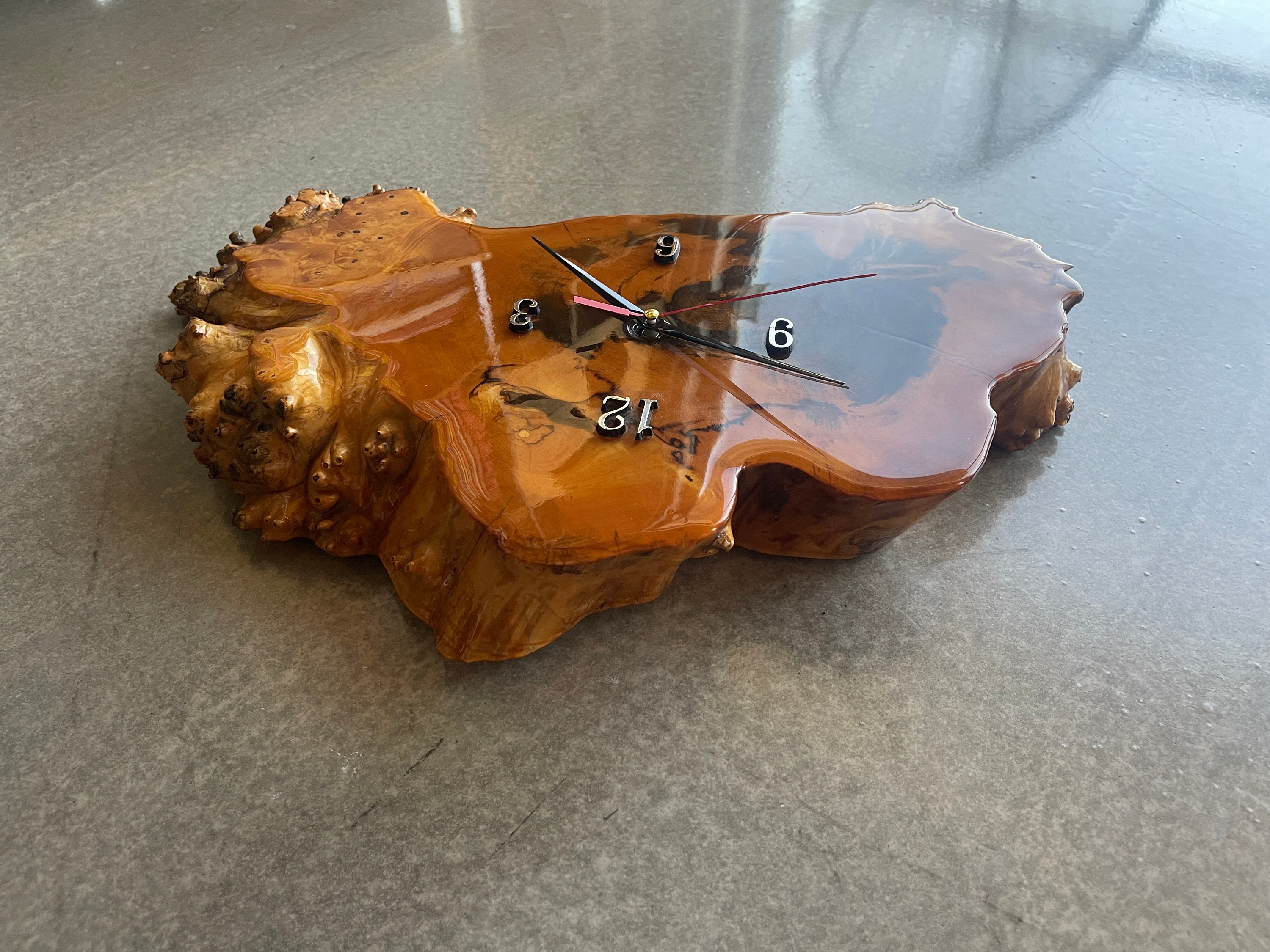 Vintage California Burl Wood Live Edge Slab Clock Holland Enterprises ...