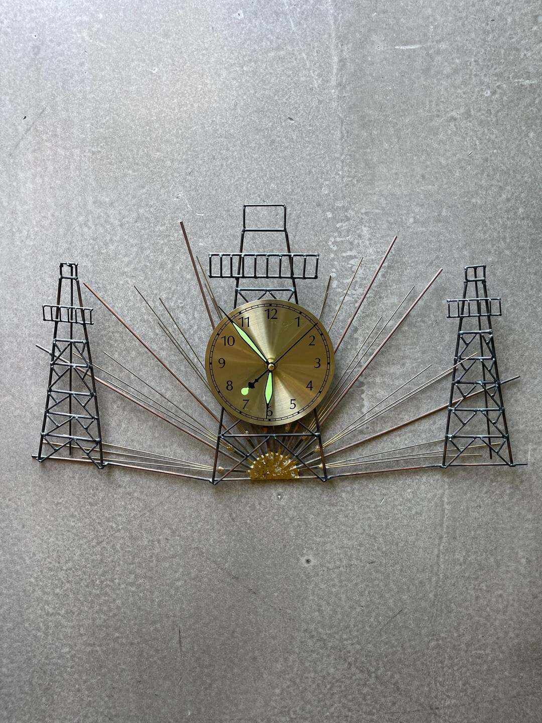 Vintage Sunburst Oil Rig Metal Sculpture Wall Clock Weinberg Jere Style ...