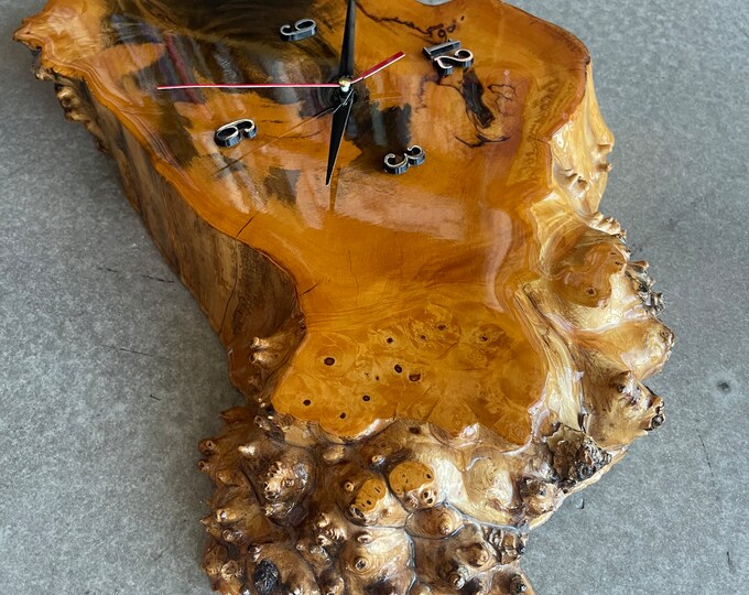 Vintage California Burl Wood Live Edge Slab Clock Holland Enterprises ...