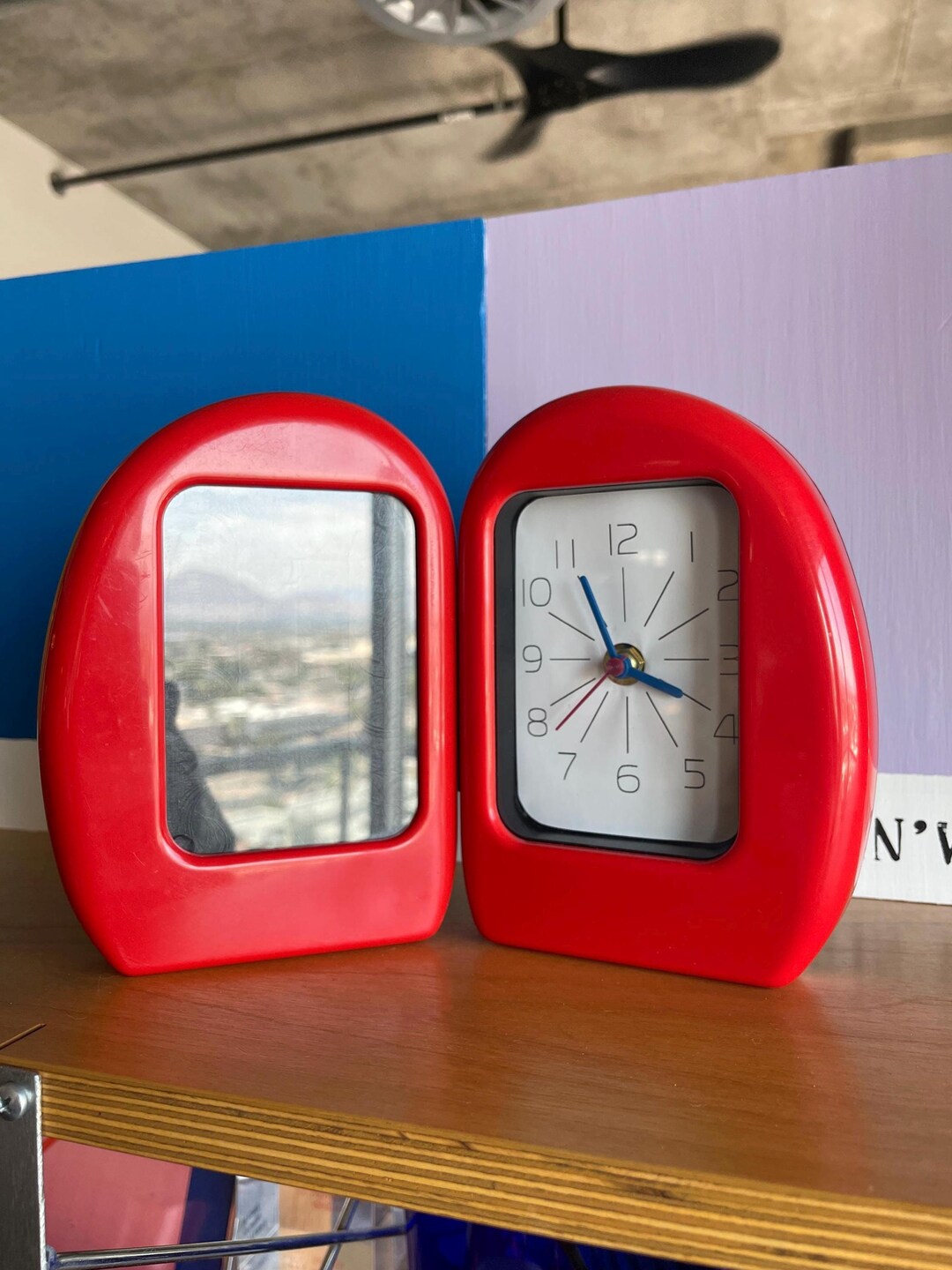 Space Age Folding Clock Picture Frame Red Black Quartz Mantel Desk ...