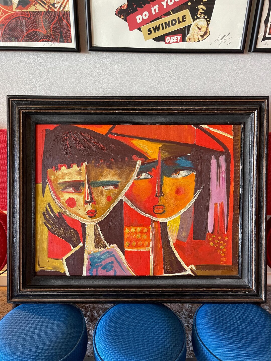 Ángel Botello Style Sgraffito Large Framed Canvas Painting Unsigned - Etsy
