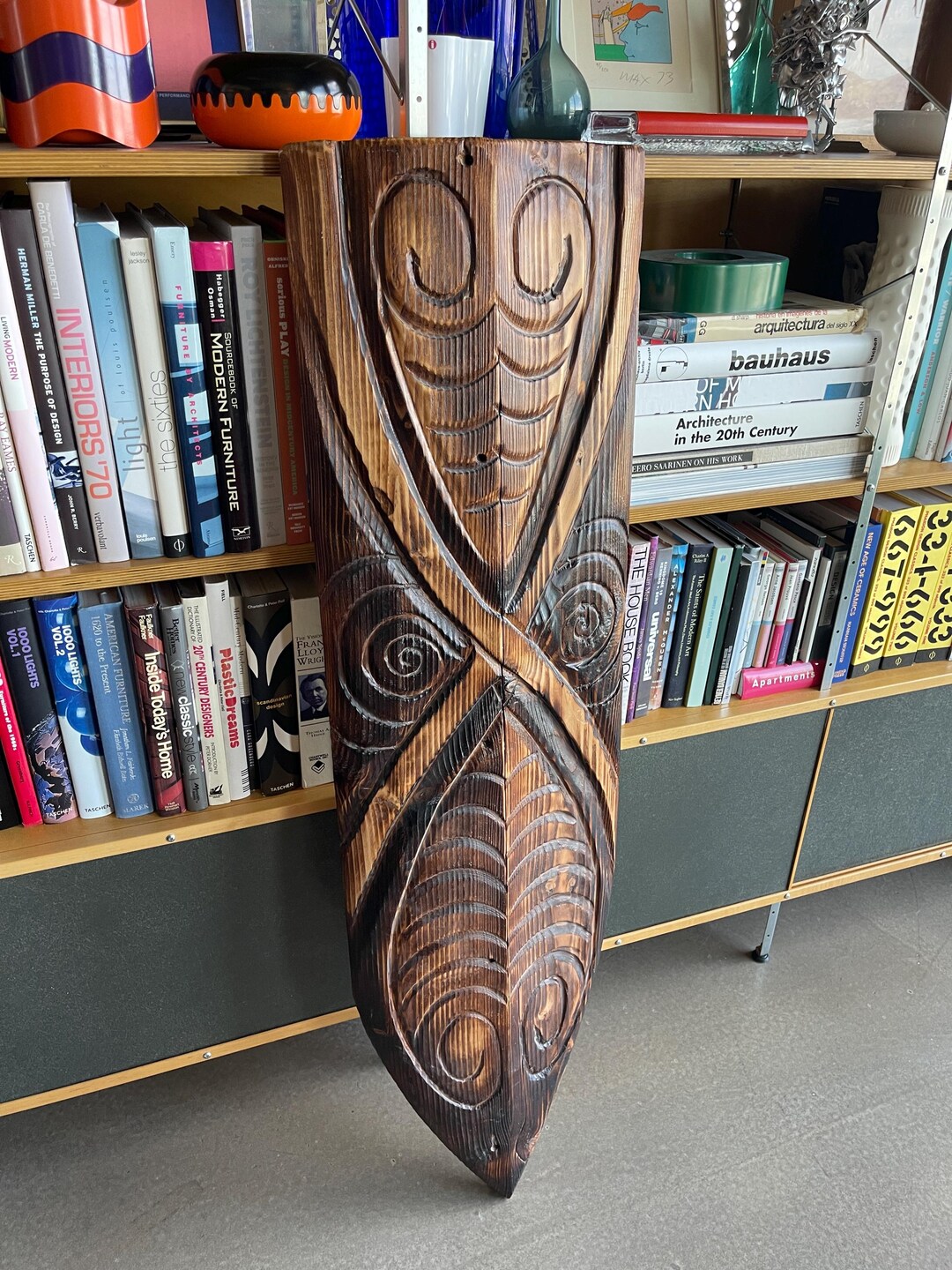 Large Tiki Carved Wood Wall Sculpture Billy Crud Design Las Vegas ...