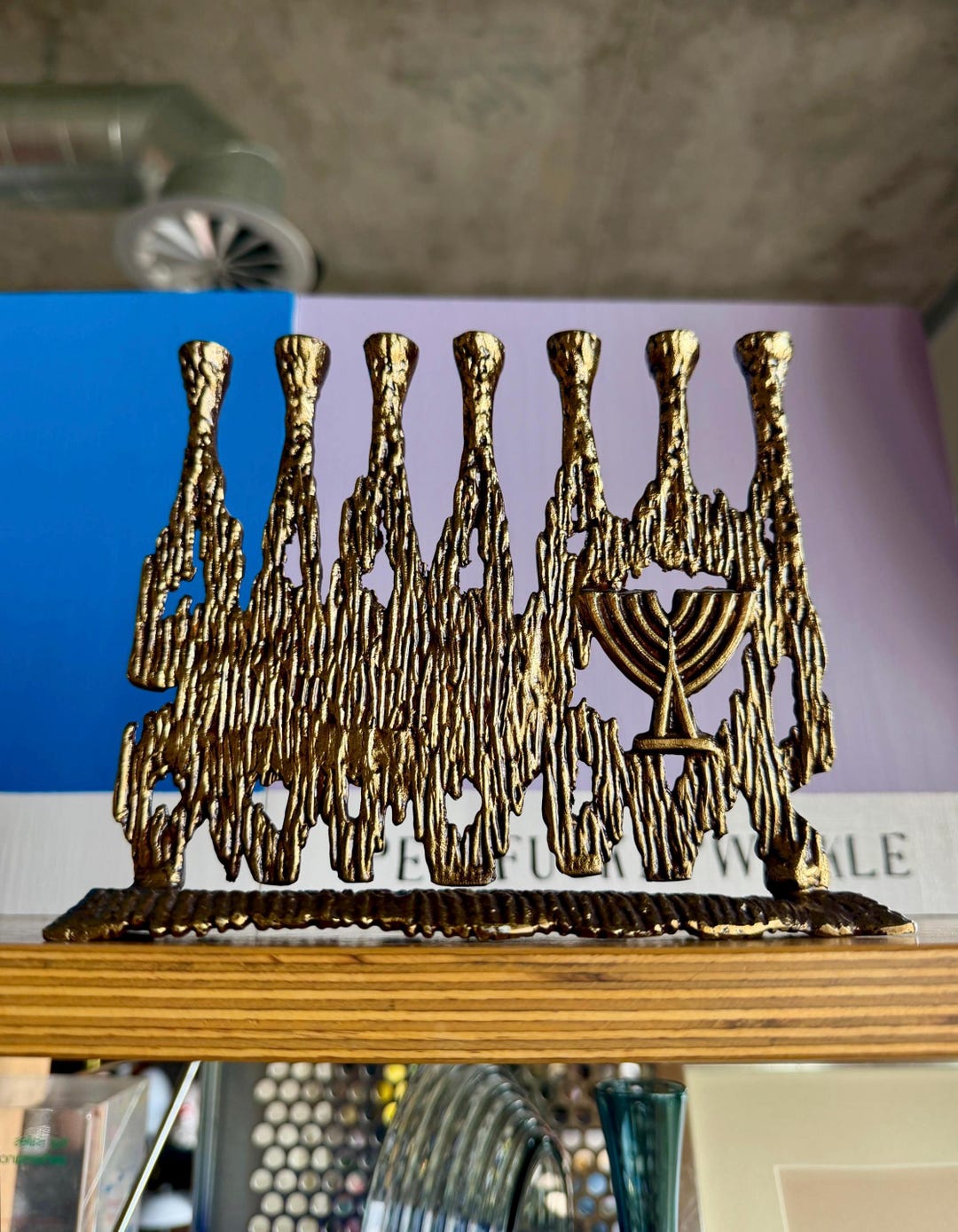 70s Wainberg Brutalist Brass Candle Holder Sculptural Menorah Judaica ...