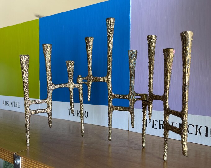 60s Wainberg Brutalist Brass Tri-fold Candle Holder Sculptural ...